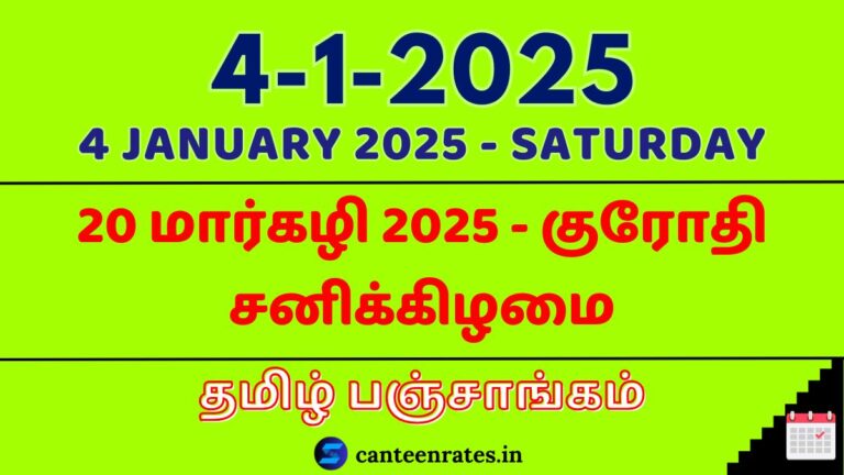 4 January 2025 Tamil Date Calendar Vakya Panchangam - Canteen Rates 2026